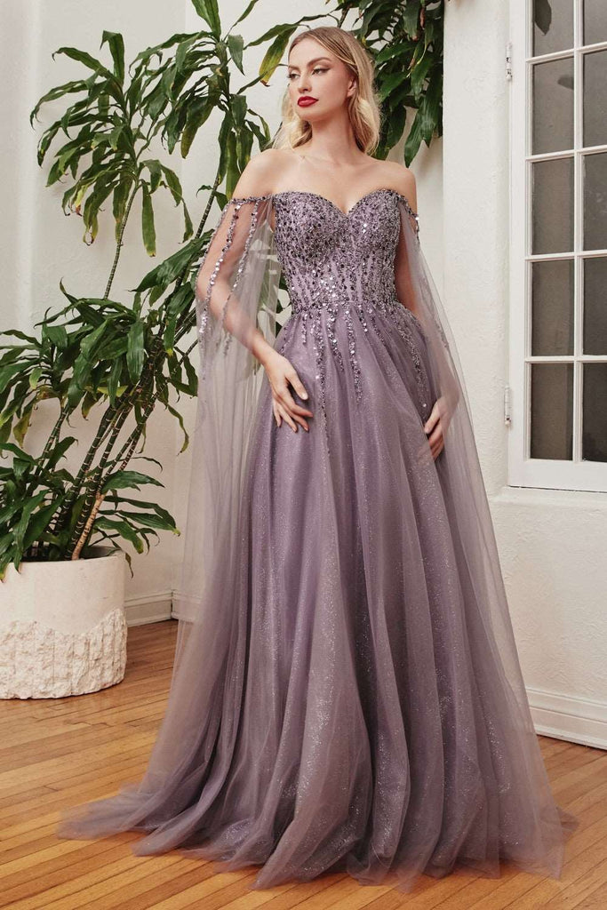 CD CD0204 - Shimmer Tulle A-Line Prom Gown with Beaded Bodice & Remove ...