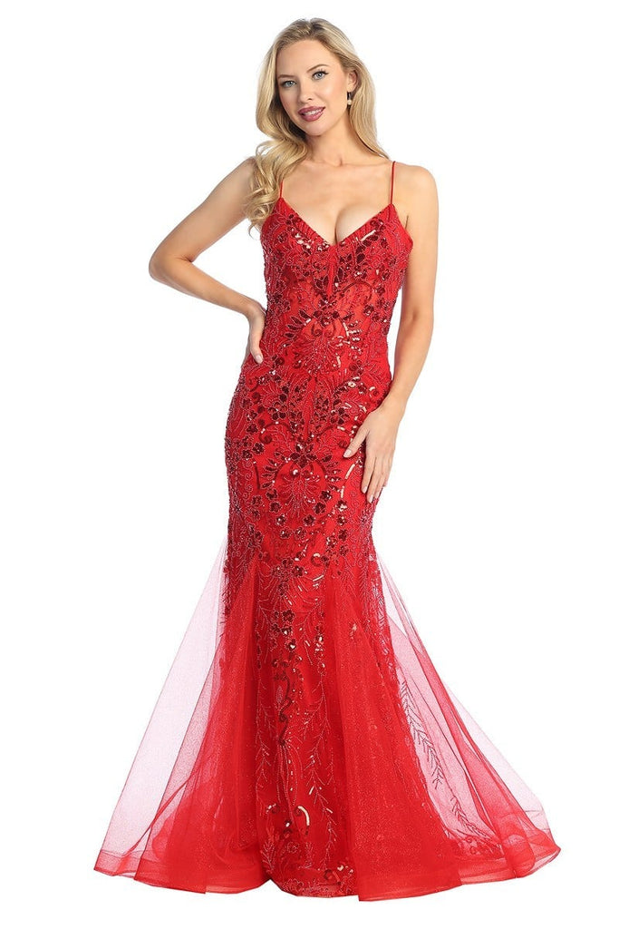 LF 7882 - Iridescent Sequin Embellished Fit & Flare Prom Gown with She ...